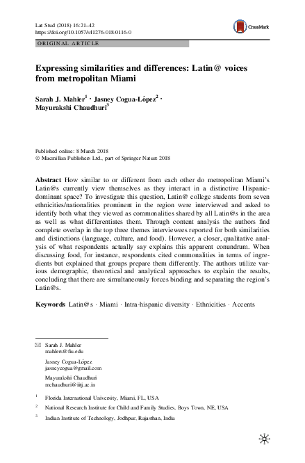 (PDF) Expressing similarities and differences: Latin@ voices from metropolitan Miami