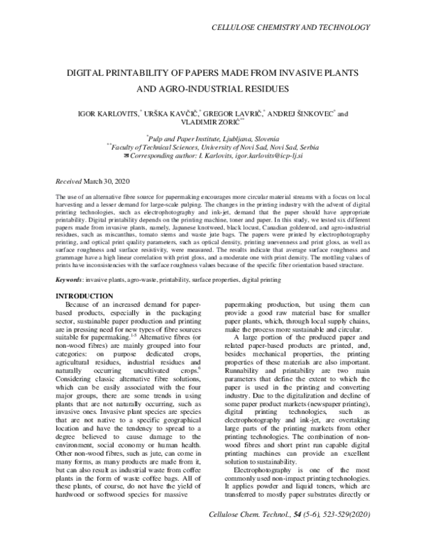 (PDF) Digital Printability of Papers Made from Invasive Plants and Agro ...