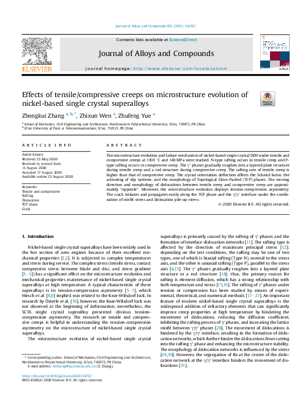 (PDF) Effects of tensile/compressive creeps on microstructure evolution of nickel-based single ...