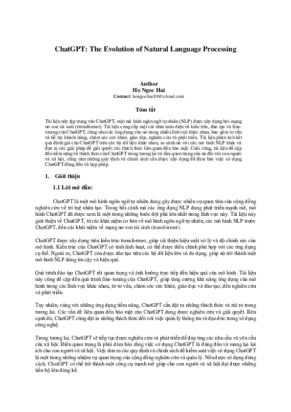 (PDF) ChatGPT: The Evolution of Natural Language Processing