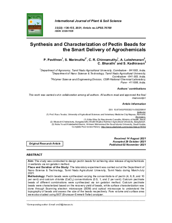 (PDF) Synthesis and Characterization of Pectin Beads for the Smart ...