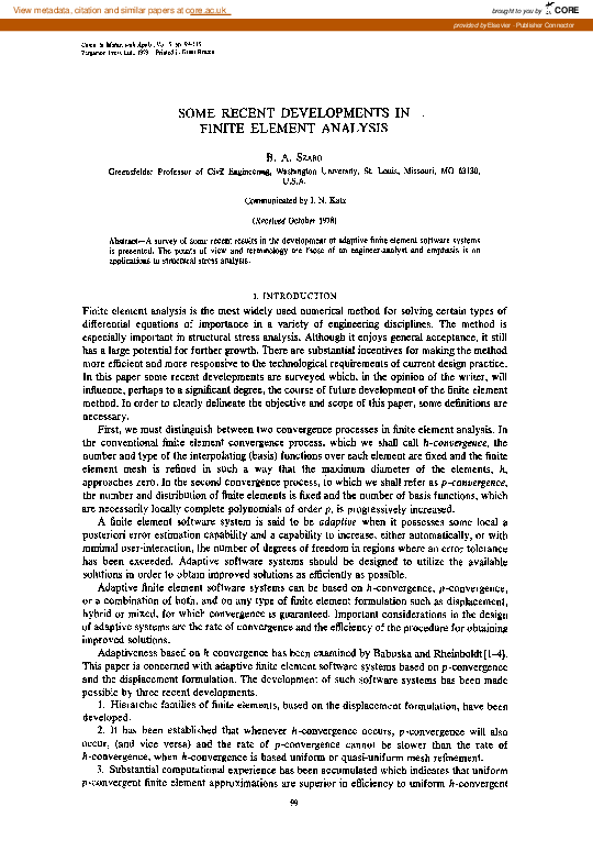 Pdf Some Recent Developments In Finite Element Analysis