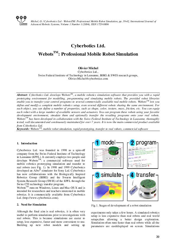 (PDF) Cyberbotics Ltd. Webots™: Professional Mobile Robot Simulation