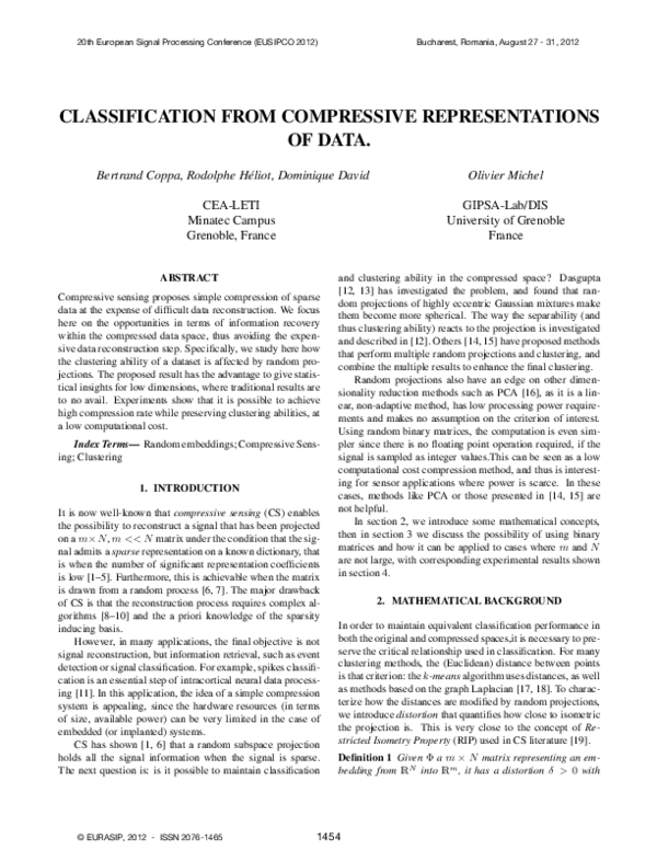 (PDF) Data Classification via Compressive Representations