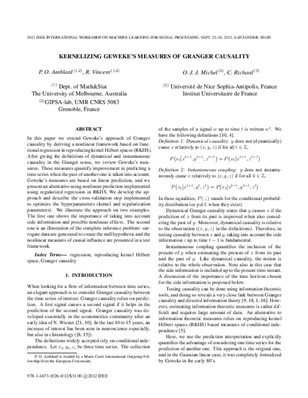 (PDF) Kernelizing Geweke's measures of granger causality