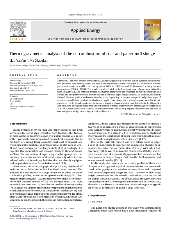 (PDF) Thermogravimetric analysis of the co-combustion of coal and paper ...