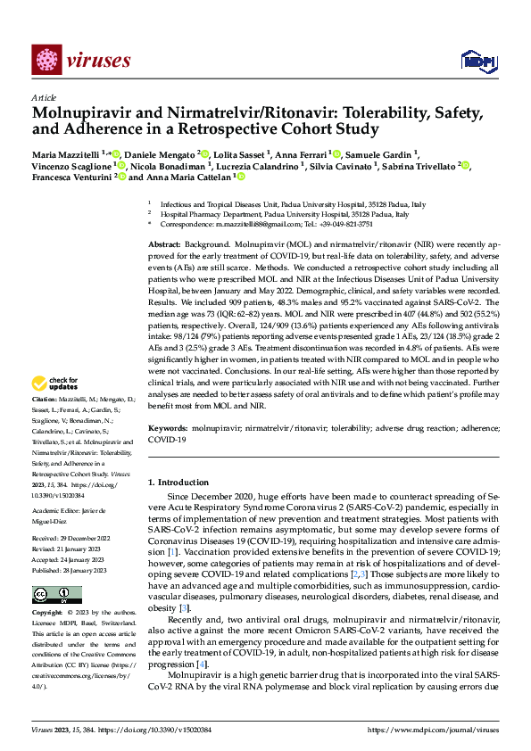 (PDF) Molnupiravir and Nirmatrelvir/Ritonavir: Tolerability, Safety ...