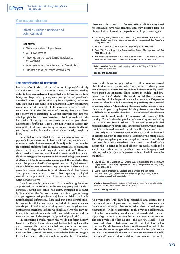 (PDF) The classification of psychosis