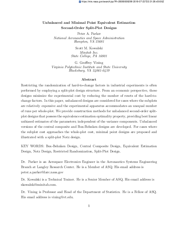 (PDF) Unbalanced and Minimal Point Equivalent Estimation Second-Order Split-Plot Designs