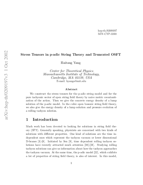 (PDF) Stress Tensors in p-adic String Theory and Truncated OSFT