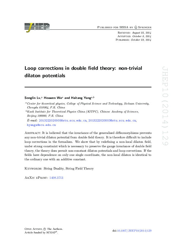 (PDF) Loop corrections in double field theory: non-trivial dilaton ...