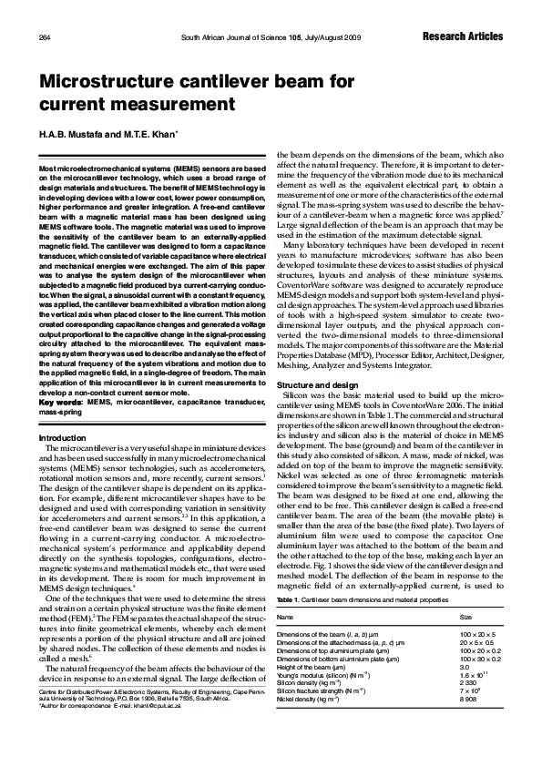 (PDF) Microstructure cantilever beam for current measurement | Haithem ...