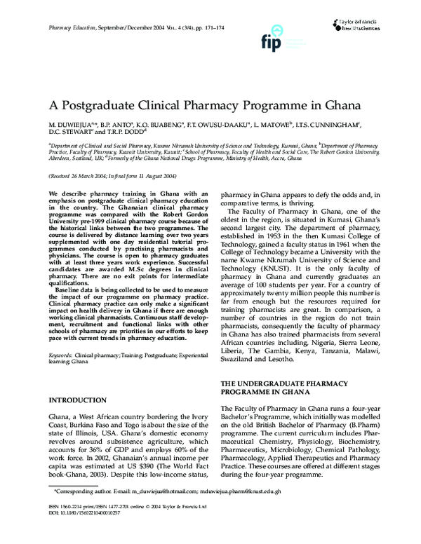(PDF) A Postgraduate Clinical Pharmacy Programme in Ghana
