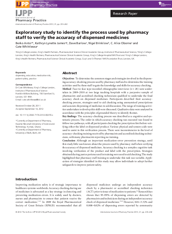 (PDF) Exploratory study to identify the process used by pharmacy staff ...