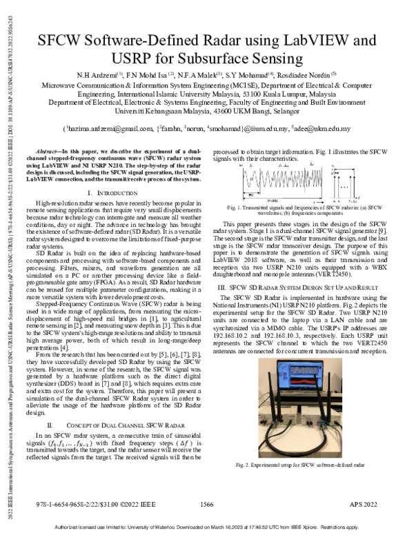 (PDF) SFCW Software-Defined Radar using LabVIEW and USRP for Subsurface Sensing