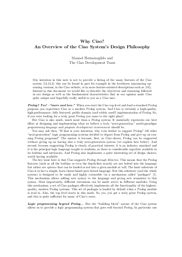 (PDF) Why Ciao? An Overview of the Ciao System’s Design Philosophy