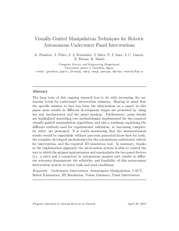 (PDF) Visually-guided manipulation techniques for robotic autonomous ...