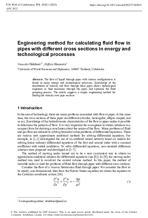 (PDF) Engineering method for calculating fluid flow in pipes with different cross sections in ...