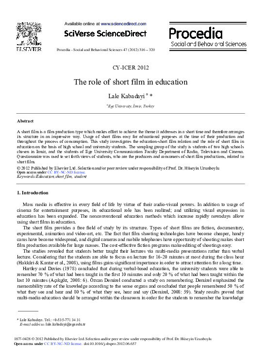 (PDF) The Role of Short Film in Education