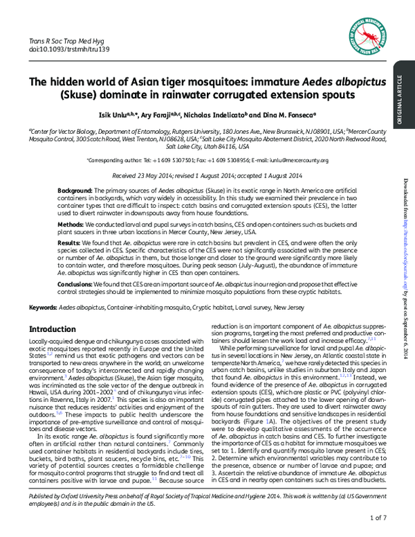 (PDF) The hidden world of Asian tiger mosquitoes: immature Aedes ...