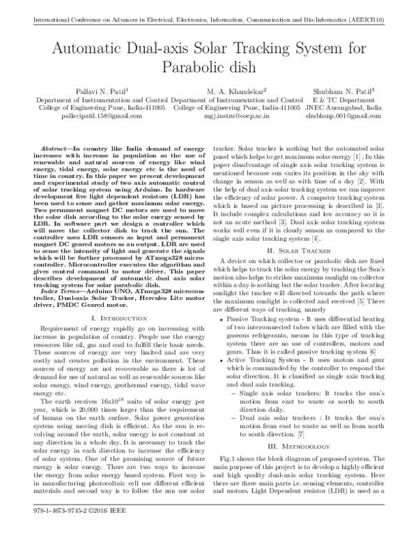 (PDF) Automatic dual-axis solar tracking system for parabolic dish