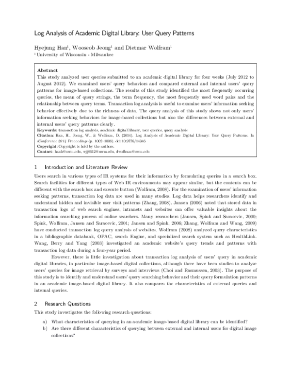 (PDF) Log Analysis of Academic Digital Library: User Query Patterns
