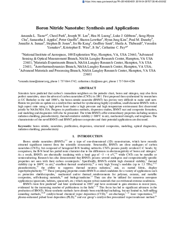 (PDF) Boron nitride nanotube: synthesis and applications