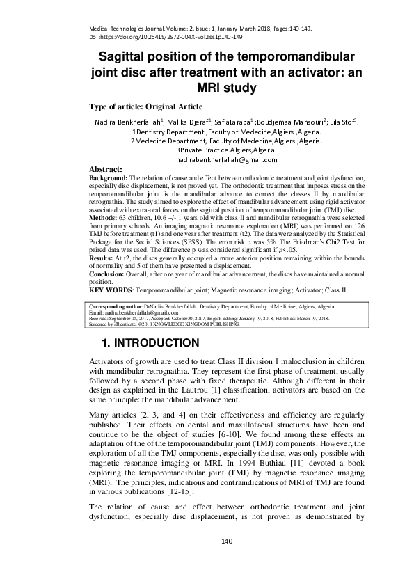 (PDF) Sagittal position of the temporomandibular joint disc after ...