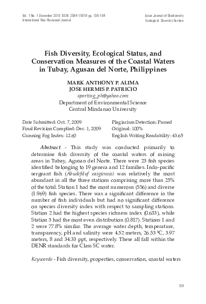 (PDF) Fish Diversity, Ecological Status, and Conservation Measures of ...