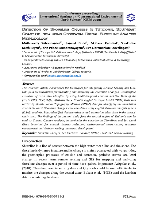 (PDF) Detection of Shoreline Changes in Tuticorin, Southeast Coast of ...