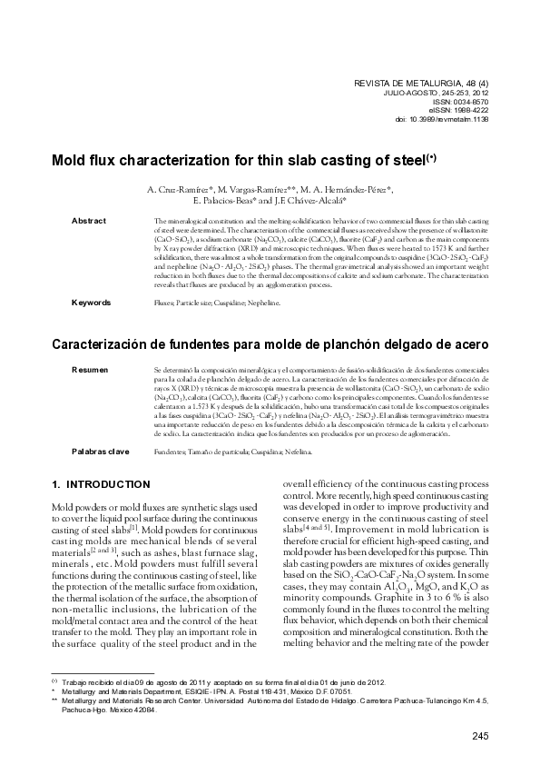 Pdf Mold Flux Characterization For Thin Slab Casting Of Steel