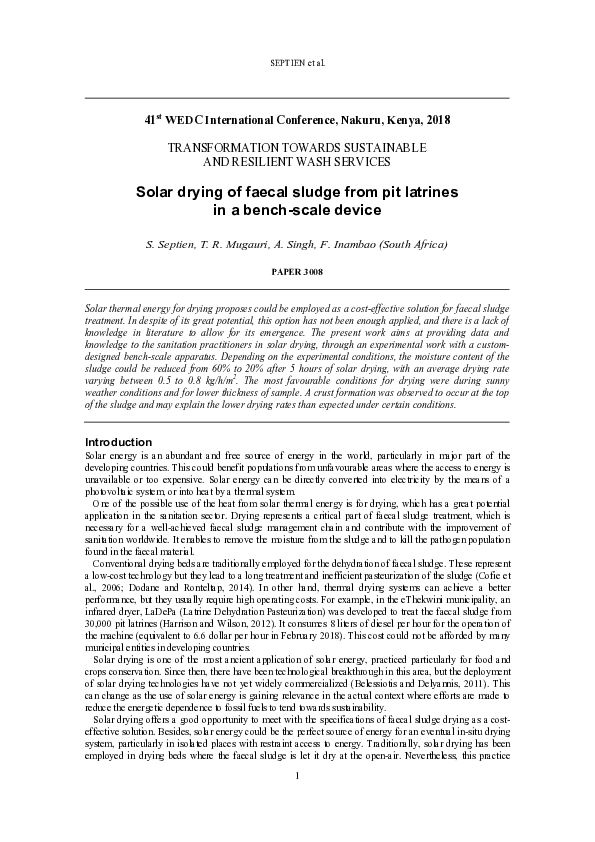 (PDF) Solar drying of faecal sludge from pit latrines in a bench-scale ...