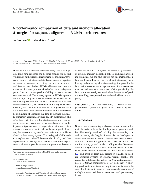 Pdf A Performance Comparison Of Data And Memory Allocation Strategies For Sequence Aligners On