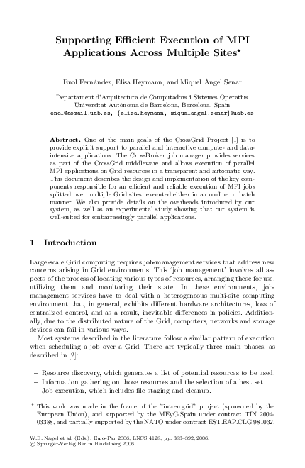 Pdf Supporting Efficient Execution Of Mpi Applications Across Multiple Sites