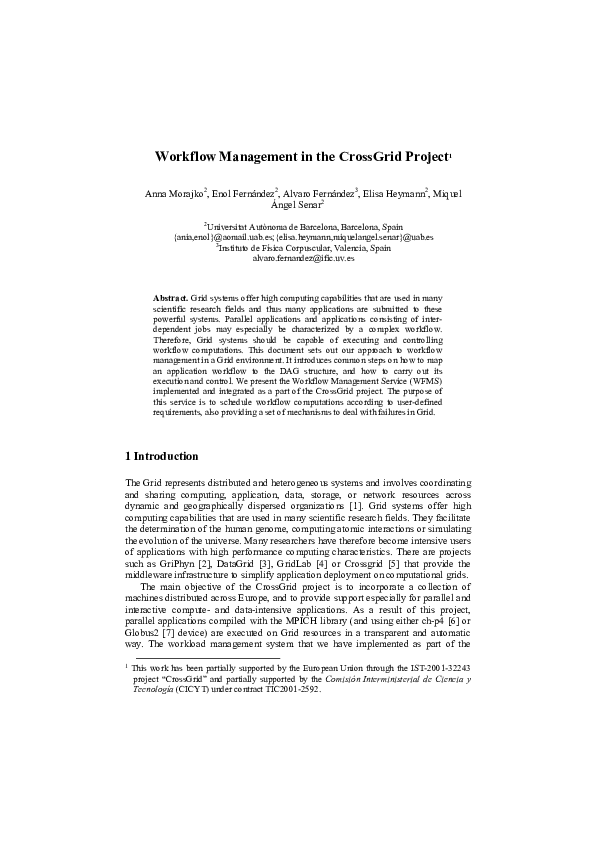 (PDF) Workflow Management in the CrossGrid Project
