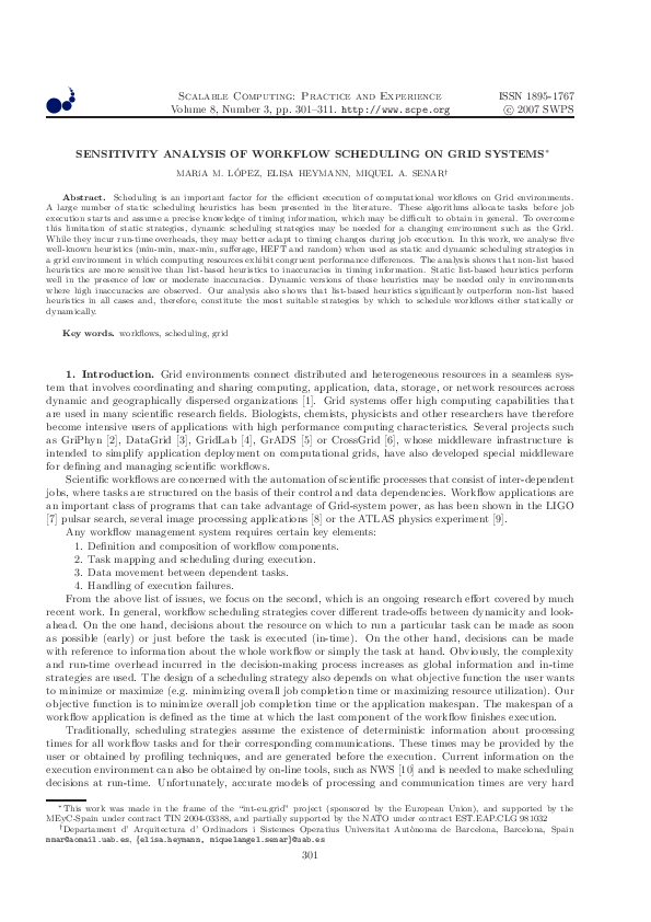 (PDF) Sensitivity Analysis of Workflow Scheduling on Grid Systems