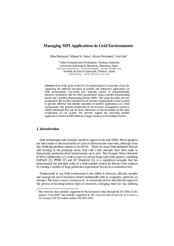 Pdf Managing Mpi Applications In Grid Environments 2014
