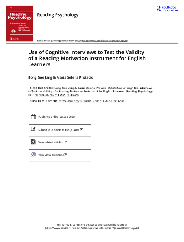 (PDF) Use of Cognitive Interviews to Test the Validity of a Reading ...