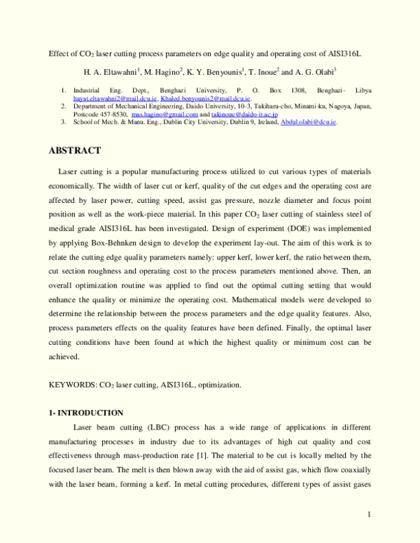 (PDF) Effect of CO2 laser cutting process parameters on edge quality ...