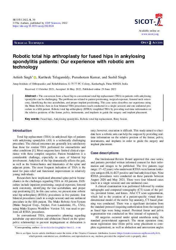 (PDF) Robotic total hip arthroplasty for fused hips in ankylosing ...