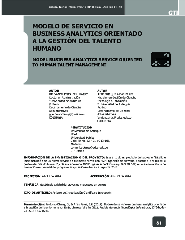 (PDF) Modelo De Servicio en Business Analytics Orientado a La Gestión Del Talento Humano