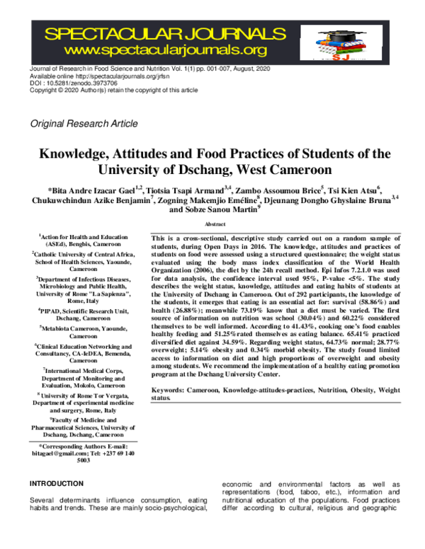 (PDF) Knowledge, Attitudes and Food Practices of Students of the ...