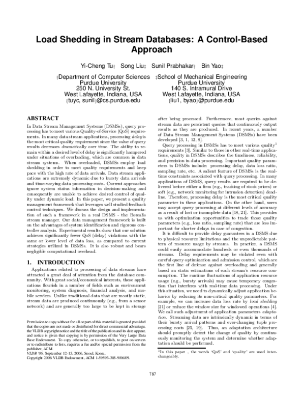 Pdf Load Shedding In Stream Databases A Control Based Approach