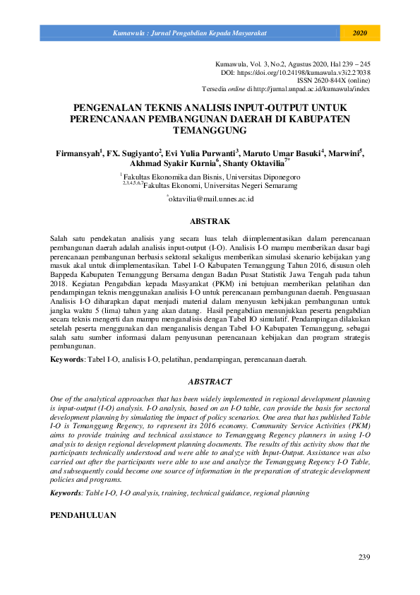 (PDF) Pengenalan Teknis Analisis Input-Output Untuk Perencanaan Pembangunan Daerah DI Kabupaten ...