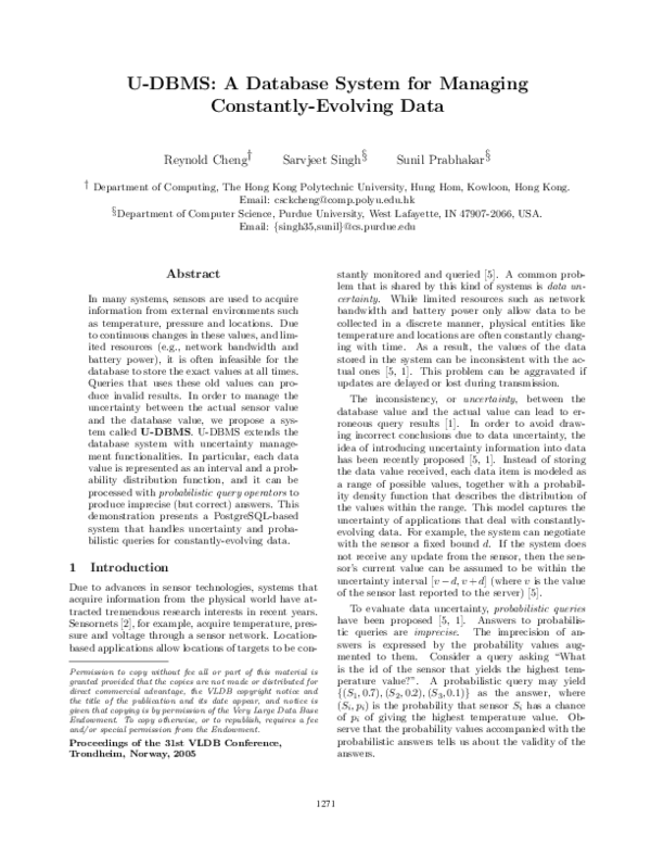 (PDF) U-DBMS: A database system for managing constantly-evolving data