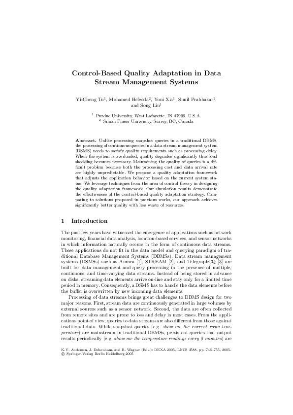 (PDF) Control-Based Quality Adaptation in Data Stream Management Systems