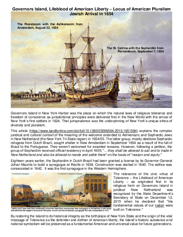 (PDF) Commemorating 1654 Jewish arrival, New York 1624 Foundational ...