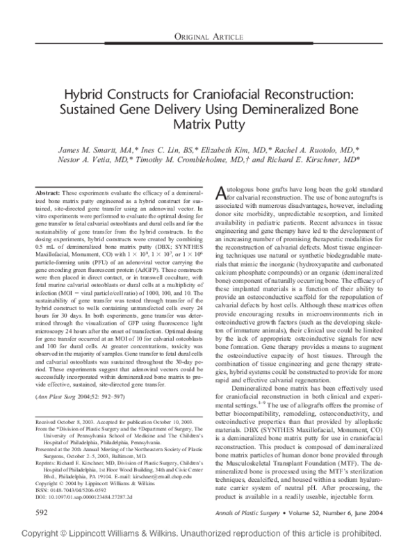 (PDF) Hybrid Constructs for Craniofacial Reconstruction: Sustained Gene Delivery Using ...