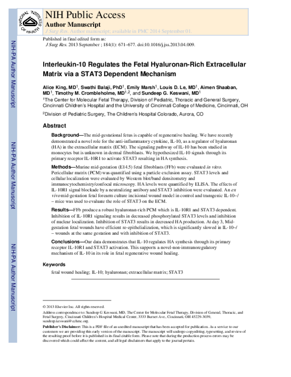 (PDF) Interleukin-10 regulates the fetal hyaluronan-rich extracellular ...