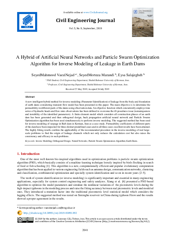 Pdf A Hybrid Of Artificial Neural Networks And Particle Swarm Optimization Algorithm For